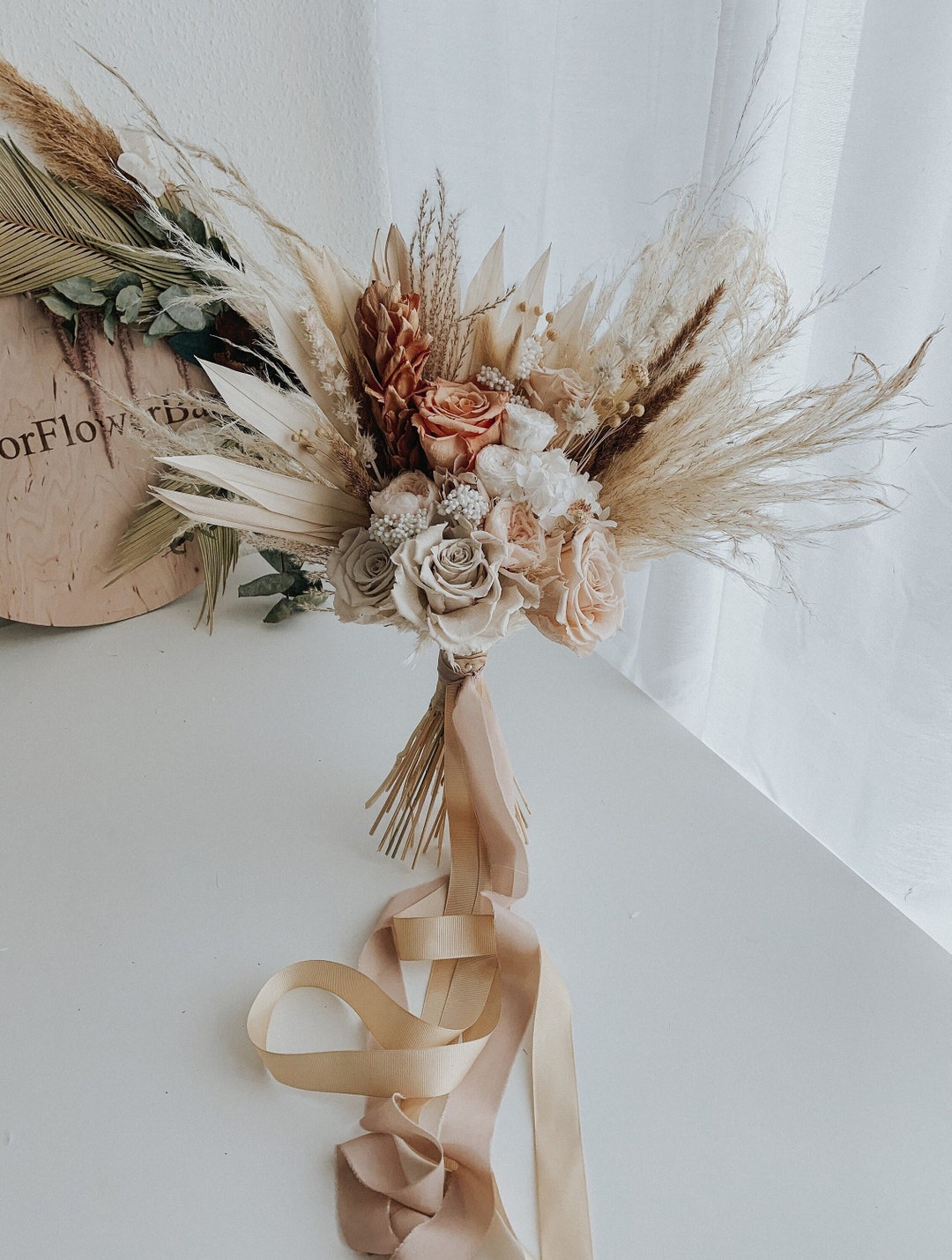 Beige Colors Bridal Bouquet With Dried Roses Luxury Preserved - Etsy