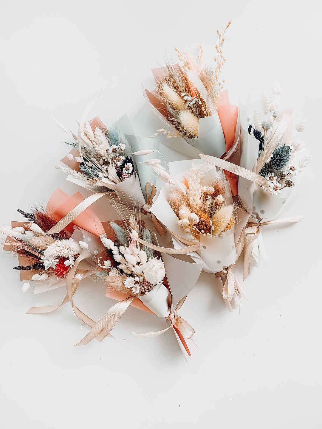 Mini Bouquets of Dried Wildflowers, Wedding Cute Tiny Floral Bouquet, Set as Seating Cards ...