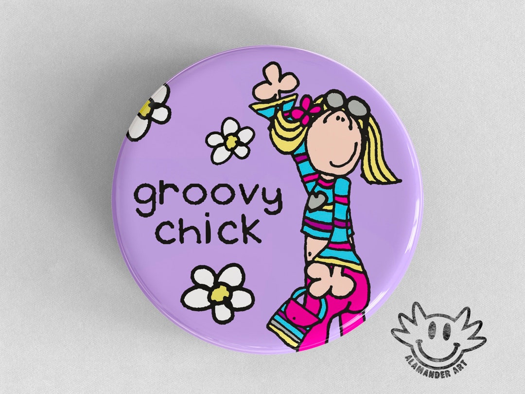 Groovy Chick Nostalgia Pinback Button 1.5 - Etsy