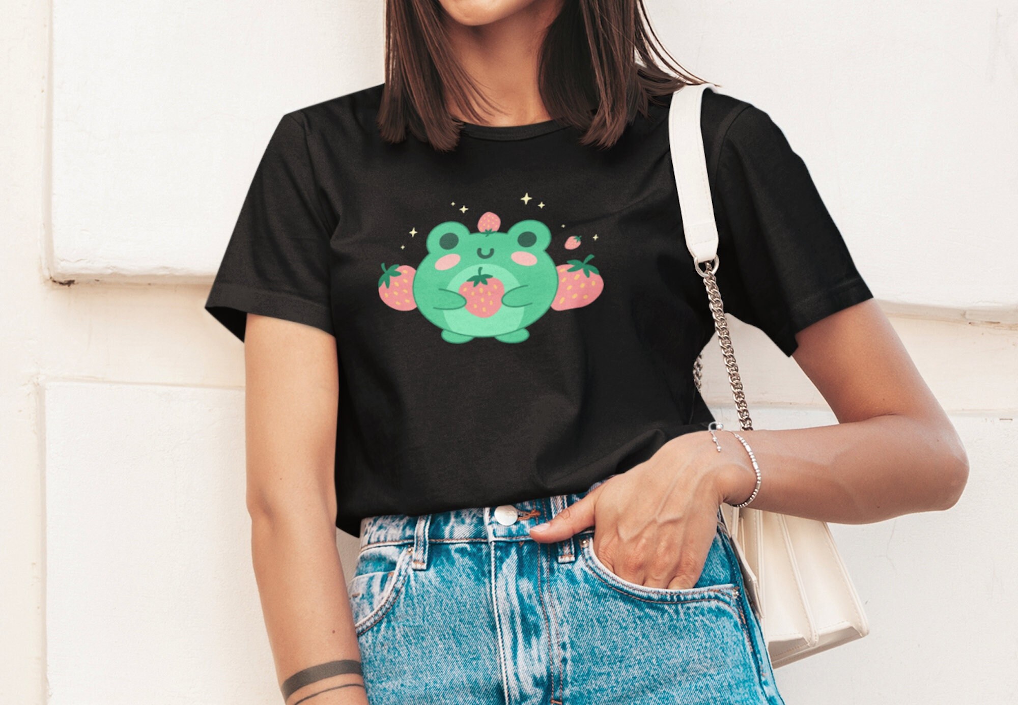 Kawaii Strawberry Frog Retro Japanese Aesthetic happy Green | Etsy