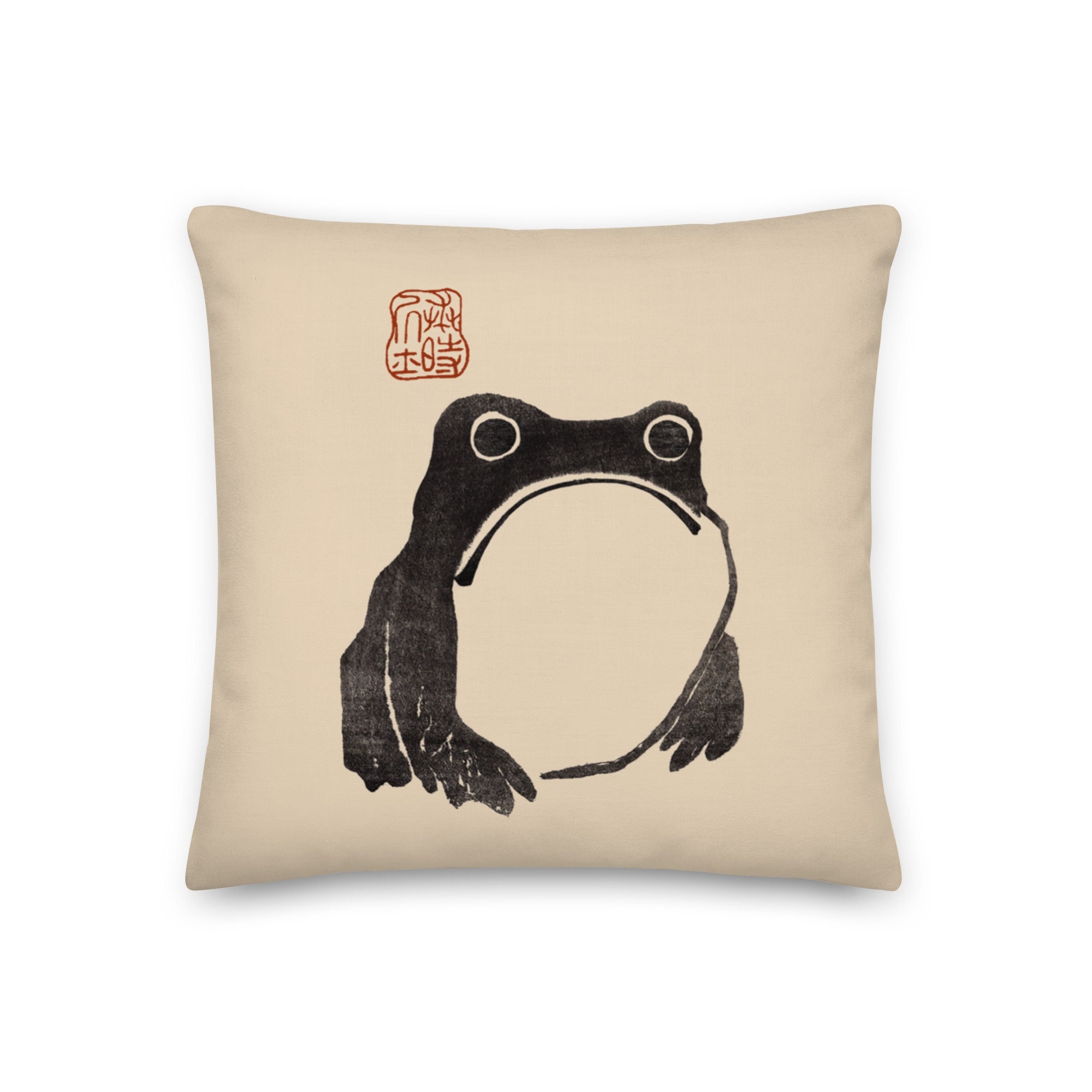 Premium Pillow - Grumpy Japanese Unimpressed Frog - Cute Sad ...