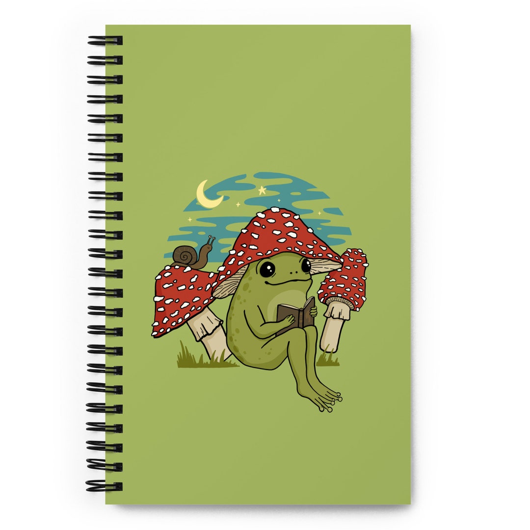 Cute Frog Mushroom Hat Reading Book - Goblincore Toad With Novel Snail ...