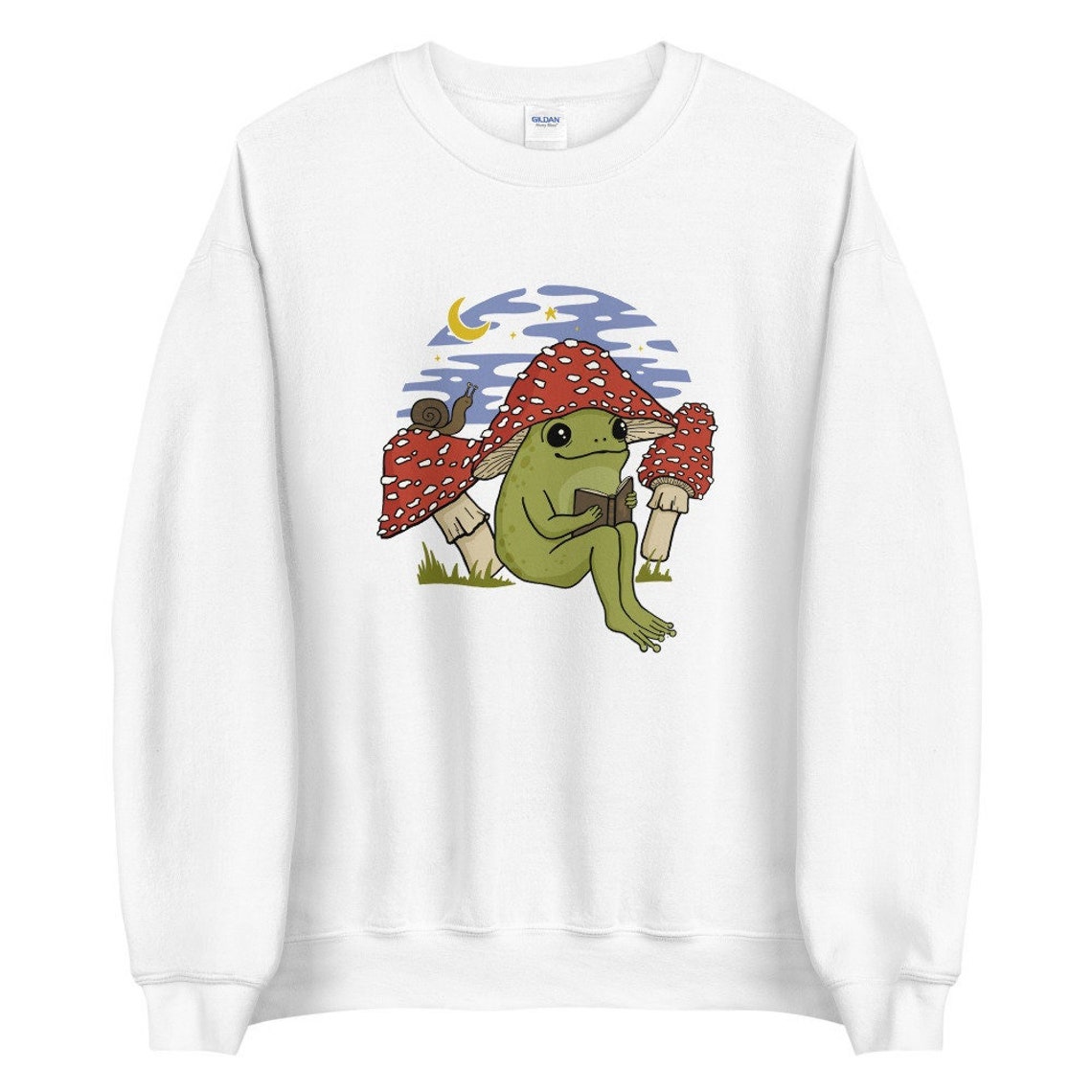 Cute Frog Mushroom Hat Reading Book Goblincore Toad With Etsy