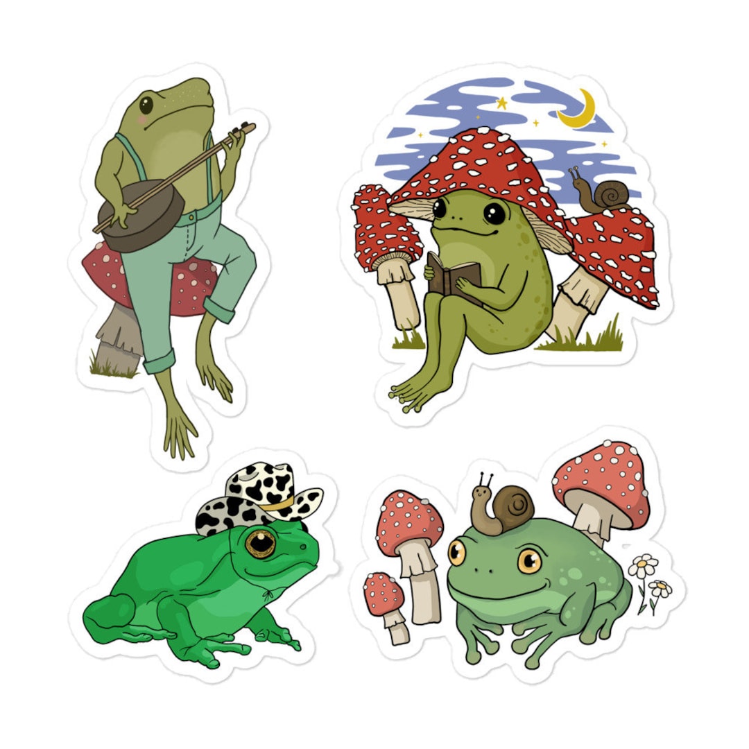 Cottagecore Goblincore Frogs Sticker Pack, Mushroom Hat Froggy Sheet ...