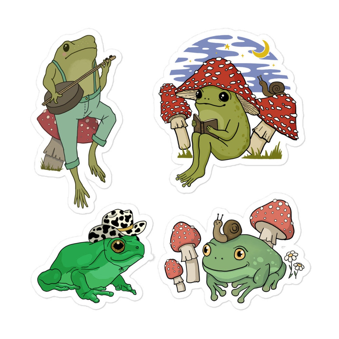 Cottagecore Goblincore Frogs Sticker Pack Mushroom Hat Froggy | Etsy