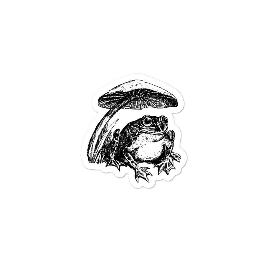 Cottagecore Frog and Mushroom - Toad Sitting Under a Mushroom - Vintage ...