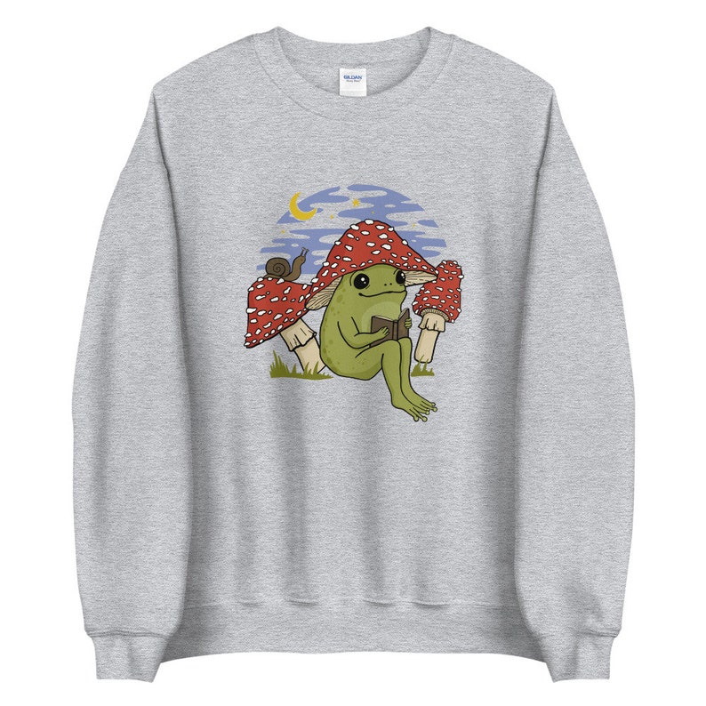 Cute Frog Mushroom Hat Reading Book Goblincore Toad With Etsy