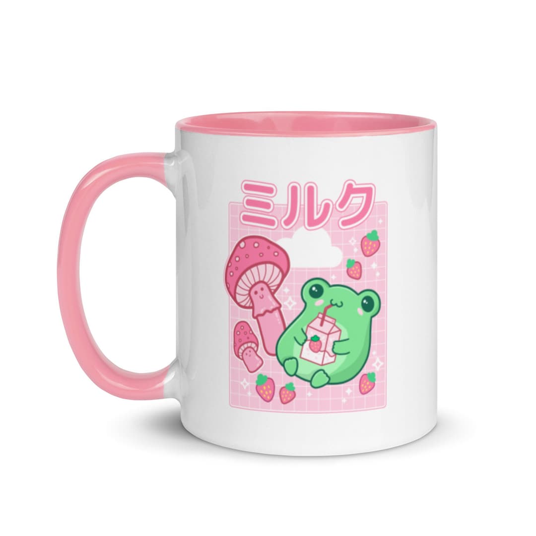 Cute Kawaii Strawberry Milk Frog Coffee Mug, Retro 90s Harajuku Tea Cup ...