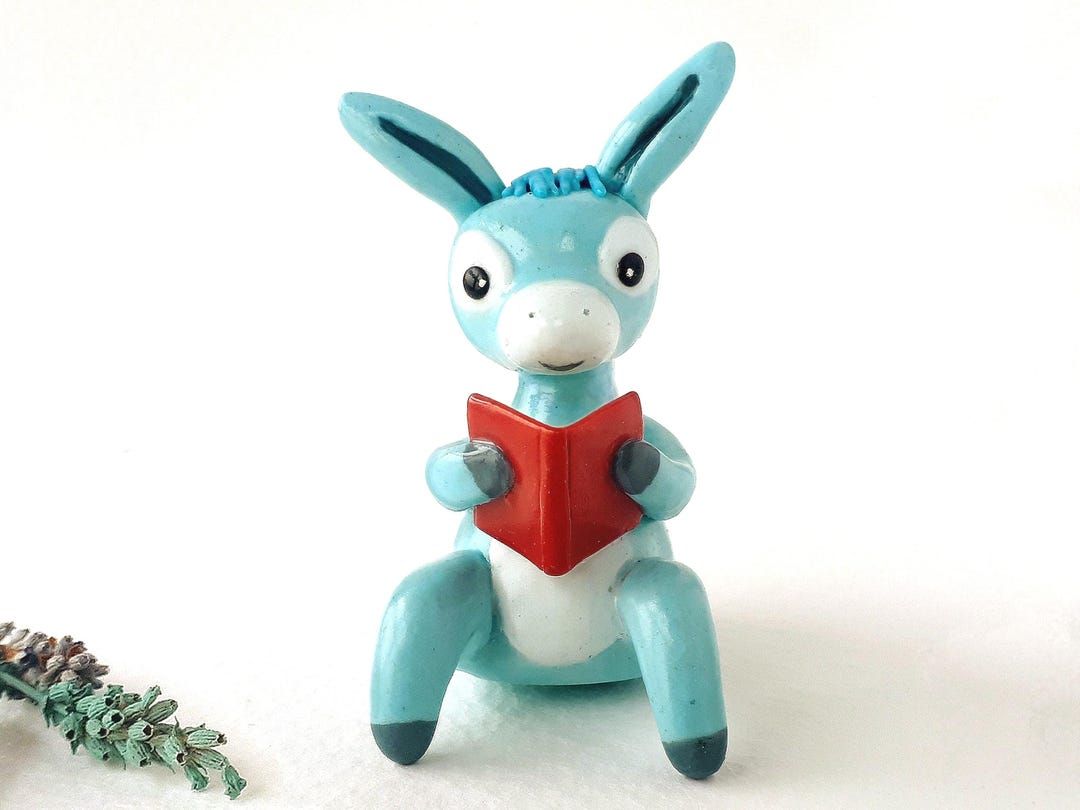 Donkey Reading Figurine Cottagecore Decor: Handmade Clay Animal ...