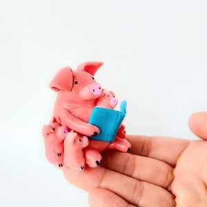 Handmade Pig Figurine Bookshelf Decor, Clay Animal Reading Book Unique ...