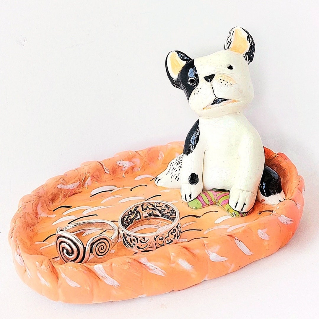 French Bulldog Ring Holder Dish Dog Figurine, Dog Ring Holder With Dog ...