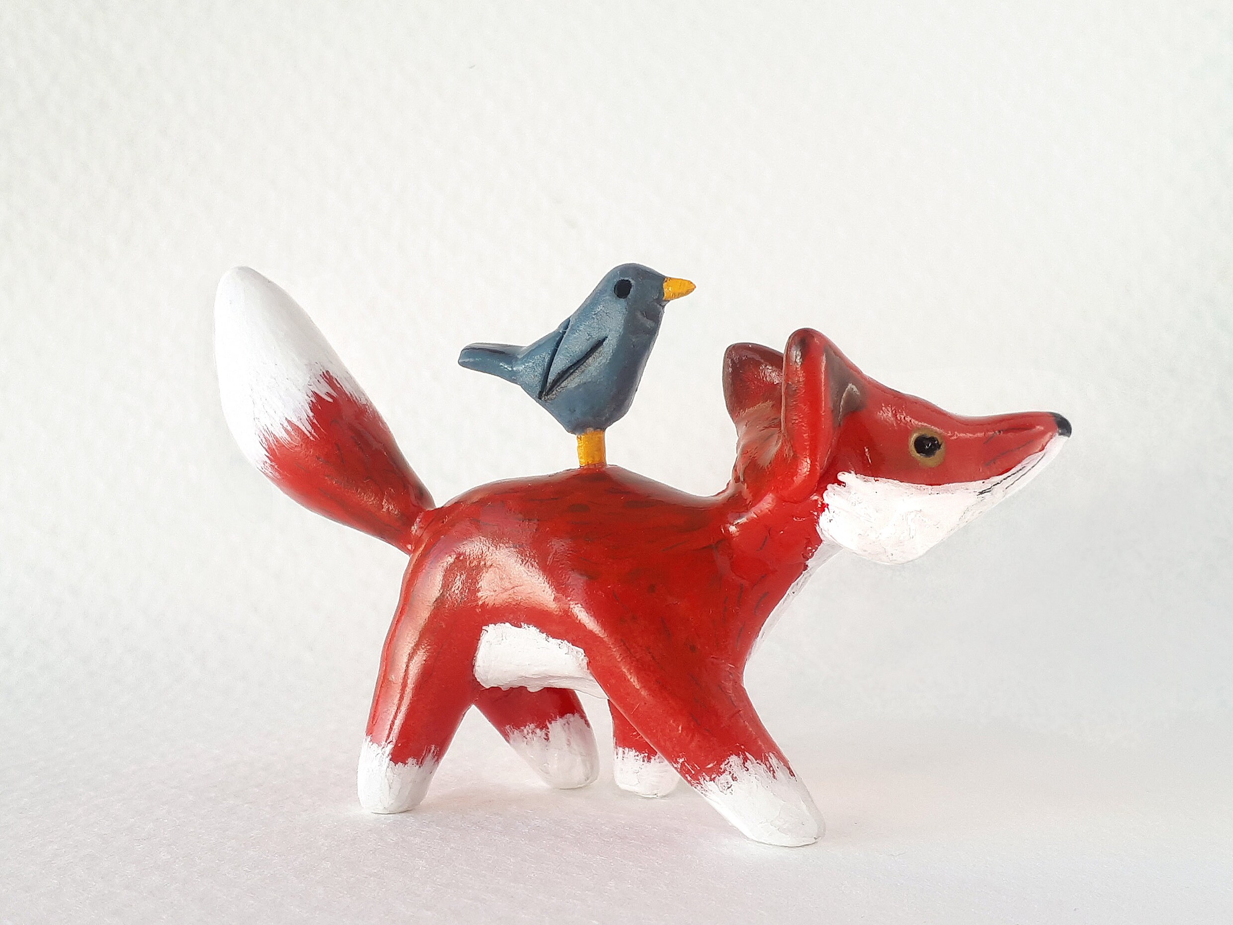 Cute Fox Figurine Cottagecore Decor, Woodland Animal Clay Figure Fox ...