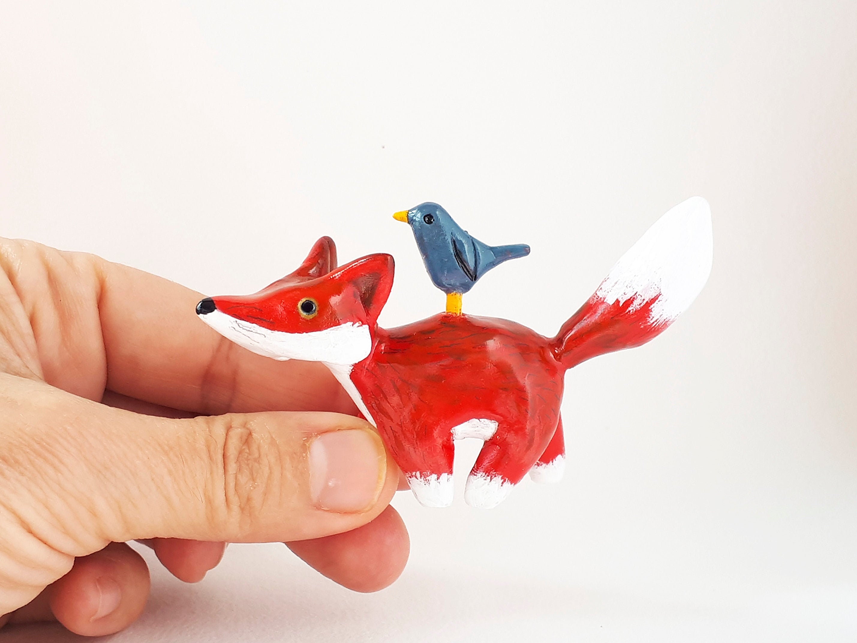 Cute Fox Figurine Cottagecore Decor, Woodland Animal Clay Figure Fox ...