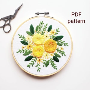Yellow Rose Embroidery Pattern, Flower Embroidery Pattern, Beginner ...