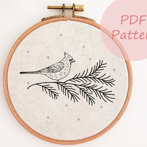 Cardinal Embroidery Pattern Christmas Ornament PDF Pattern - Etsy