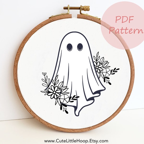 Retro Cowboy Ghost Hand Embroidery, Autumn Crafts, Cute Ghost Pattern ...