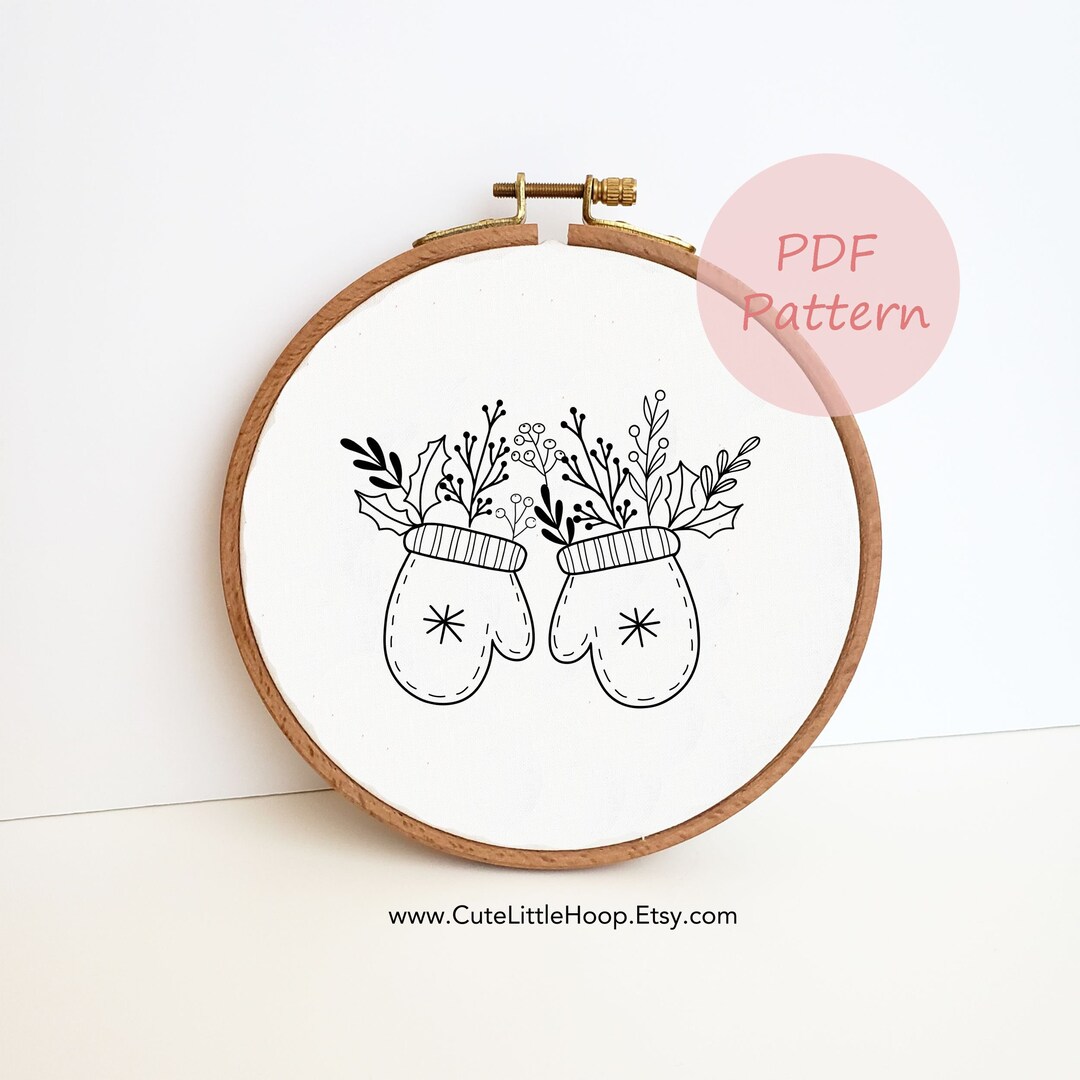 Floral Winter Mittens Embroidery Pattern, Christmas Mitten Hand ...