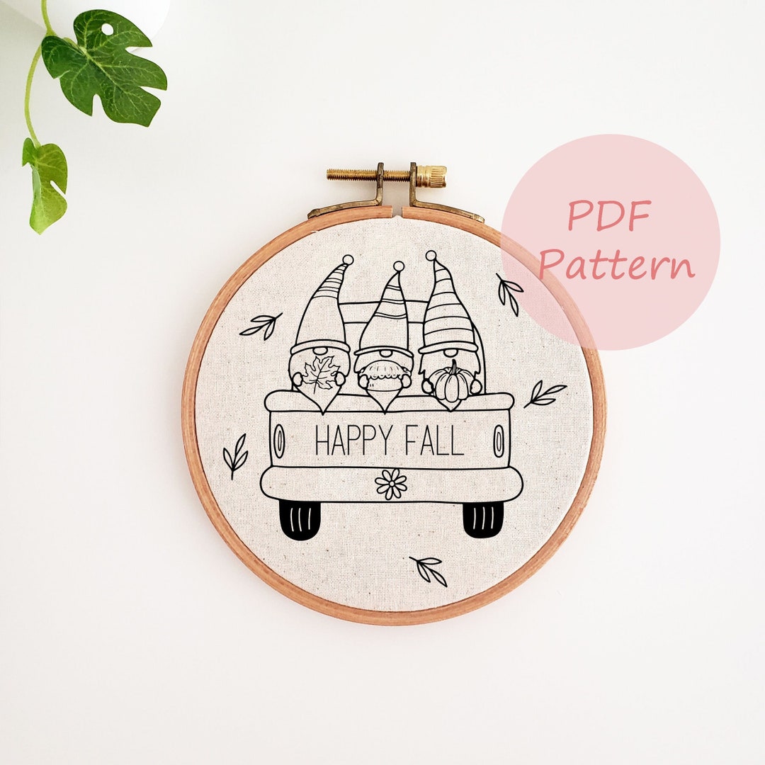 Fall Gnome Embroidery Pattern, Happy Fall Embroidery PDF Pattern, Hand ...