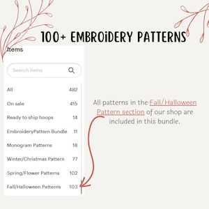 Fall Embroidery Pattern Bundle, Halloween Embroidery Pattern Bundle ...