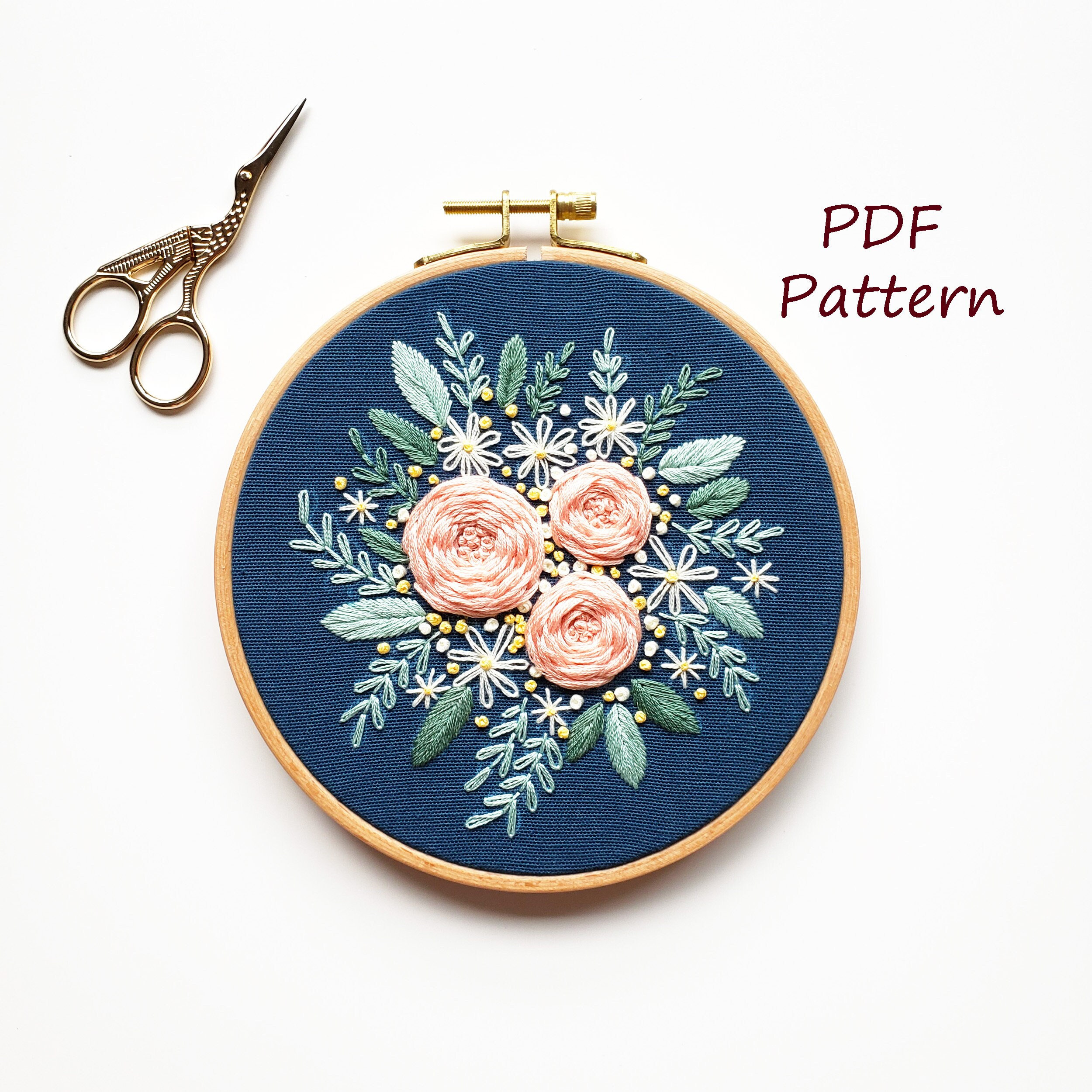Pink Rose Embroidery Pattern Embroidery Pattern Floral - Etsy