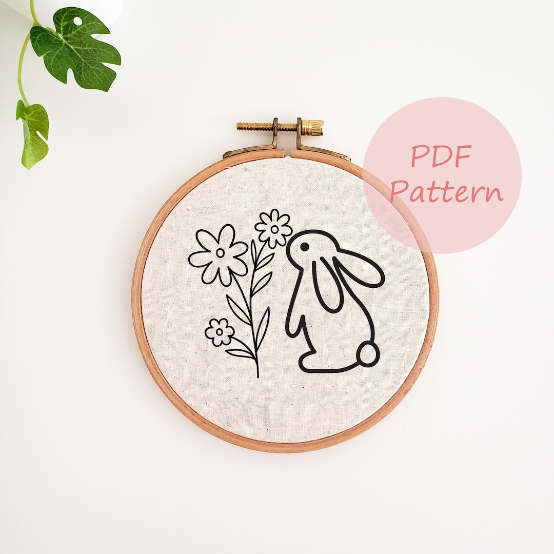 Bunny Embroidery Pattern, Animal Embroidery PDF, Pocket Hand Embroidery ...