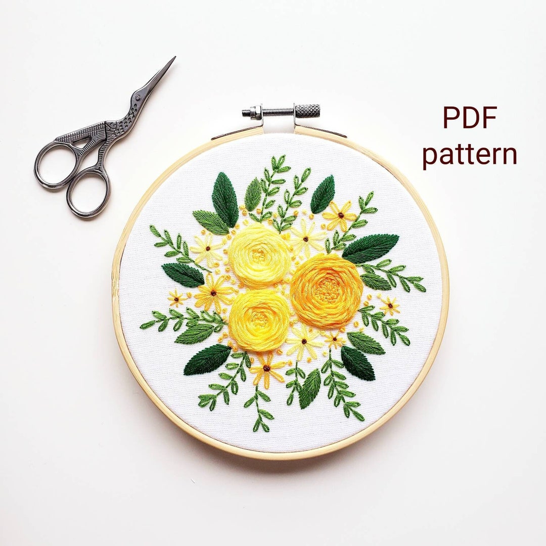 Yellow Rose Embroidery Pattern, Flower Embroidery Pattern, Beginner ...