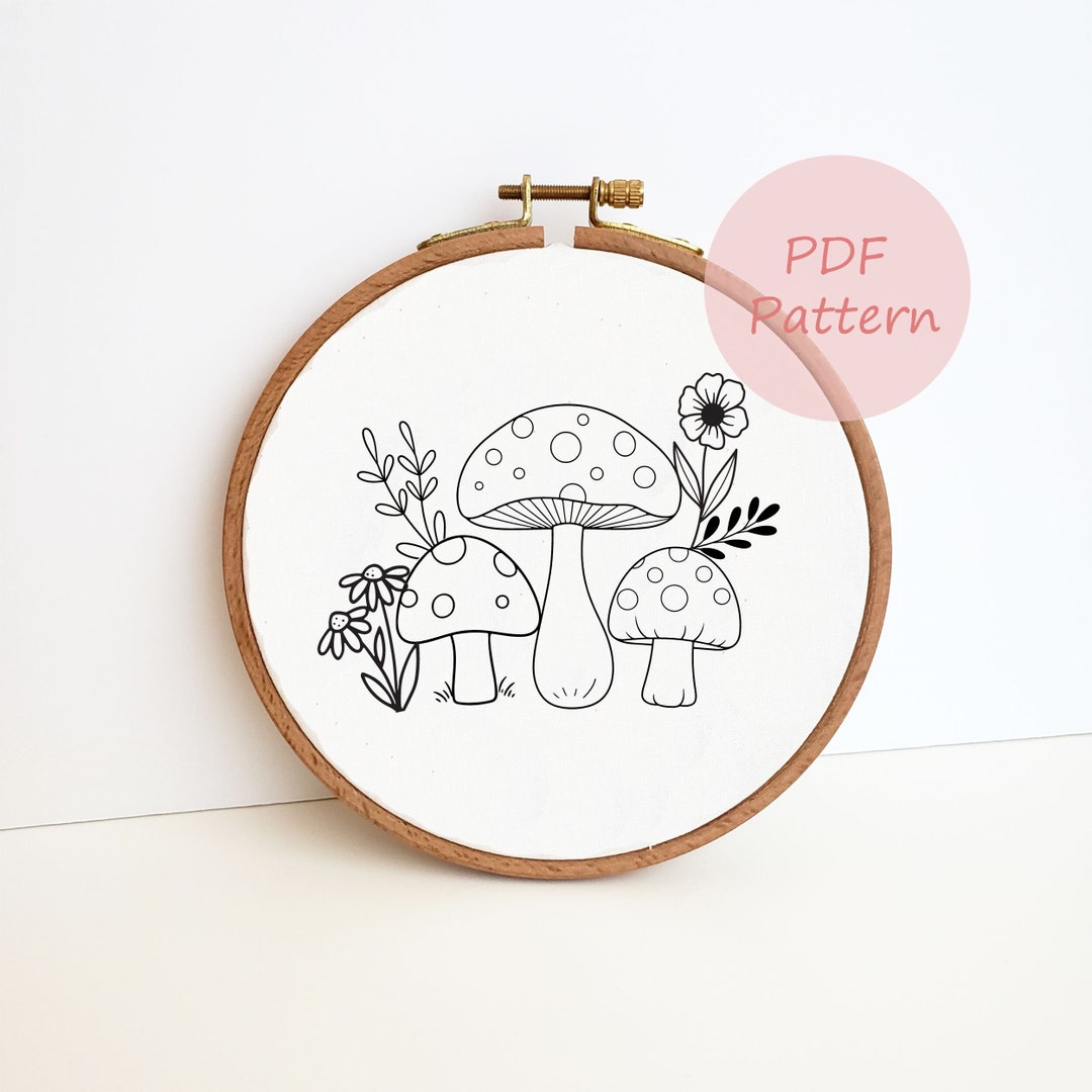 Mushroom Embroidery Pattern, Nature Flower Digital PDF Pattern, Floral ...