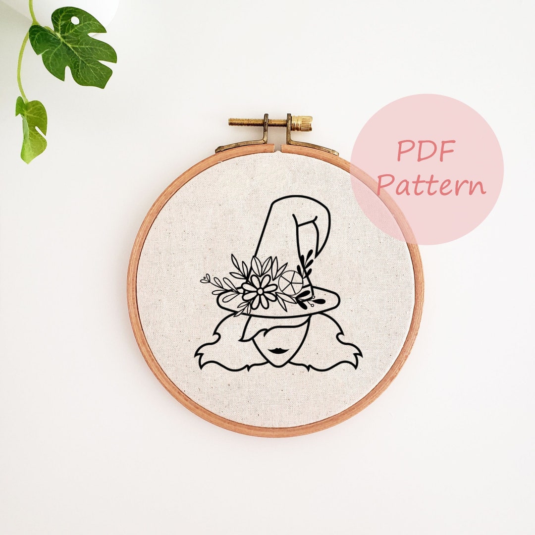 Floral Witch Embroidery Pattern, Halloween Hand Embroidery Design, Fall ...