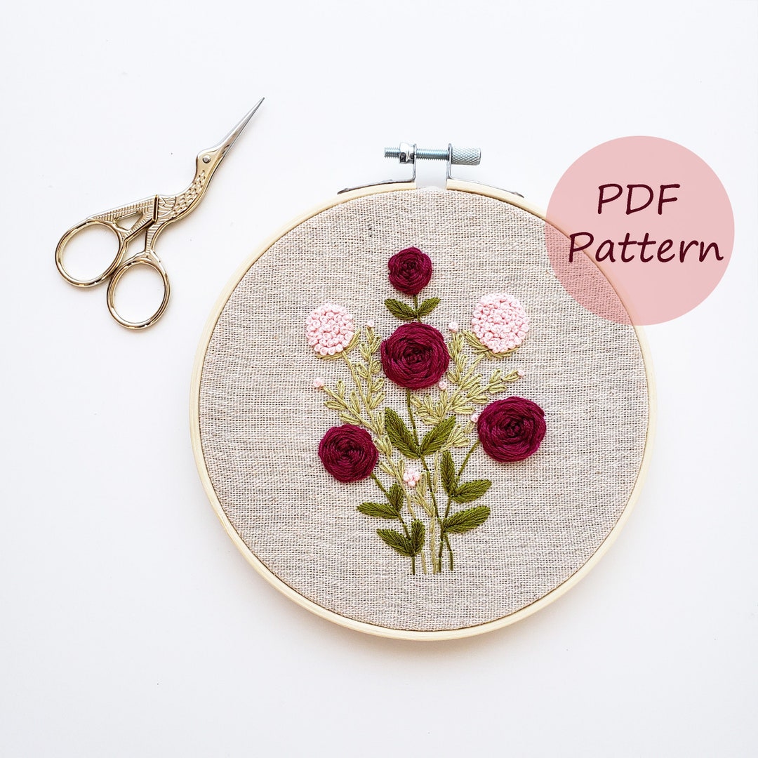 Rose Embroidery Pattern, Rose Bouquet, Hand Embroidery Pattern, DIY ...