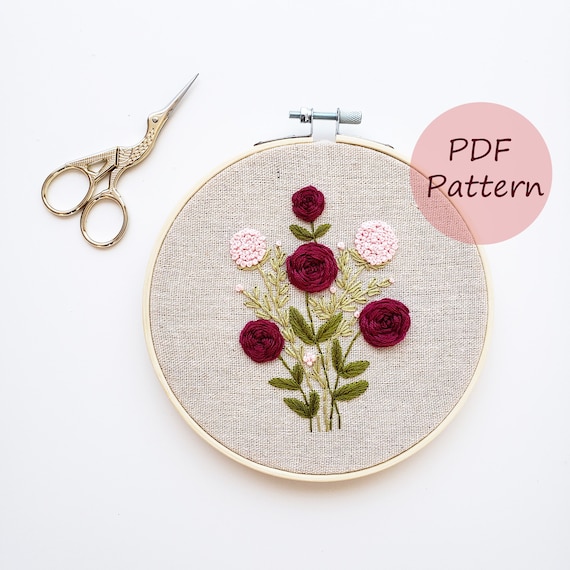 Rose Embroidery Pattern Rose Bouquet Hand Embroidery - Etsy