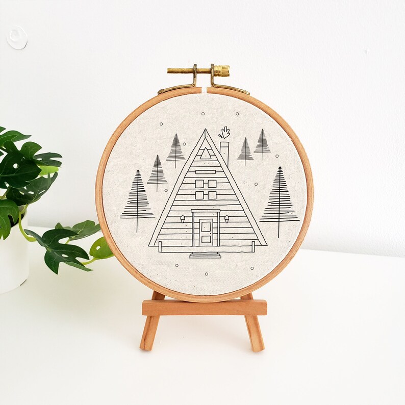 Winter Cabin Embroidery Pattern Christmas Tree Snow House - Etsy