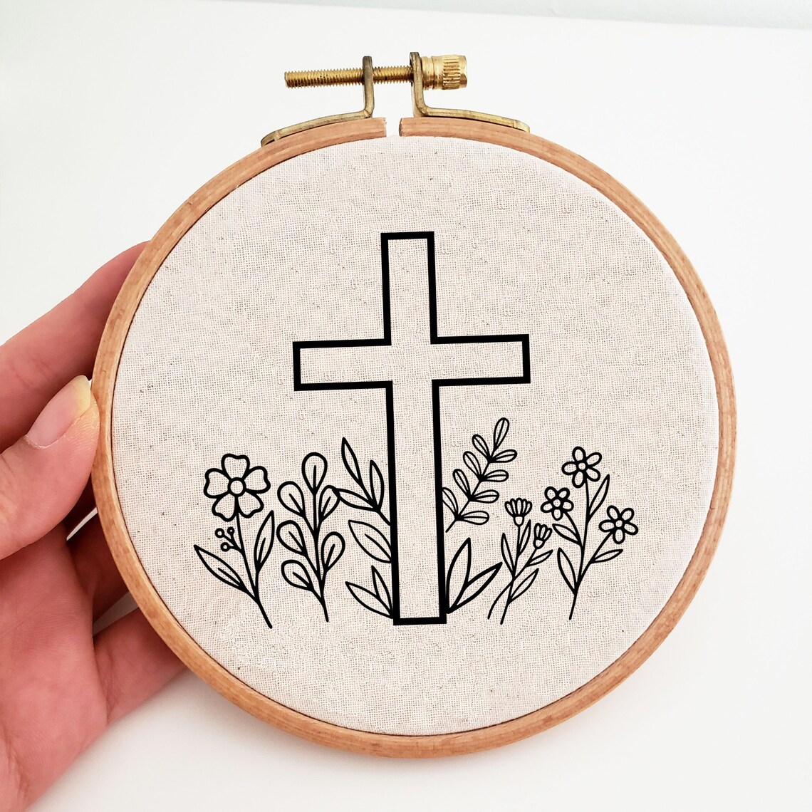 Christian Cross Embroidery Pattern, Floral Cross Hand Embroidery Design ...