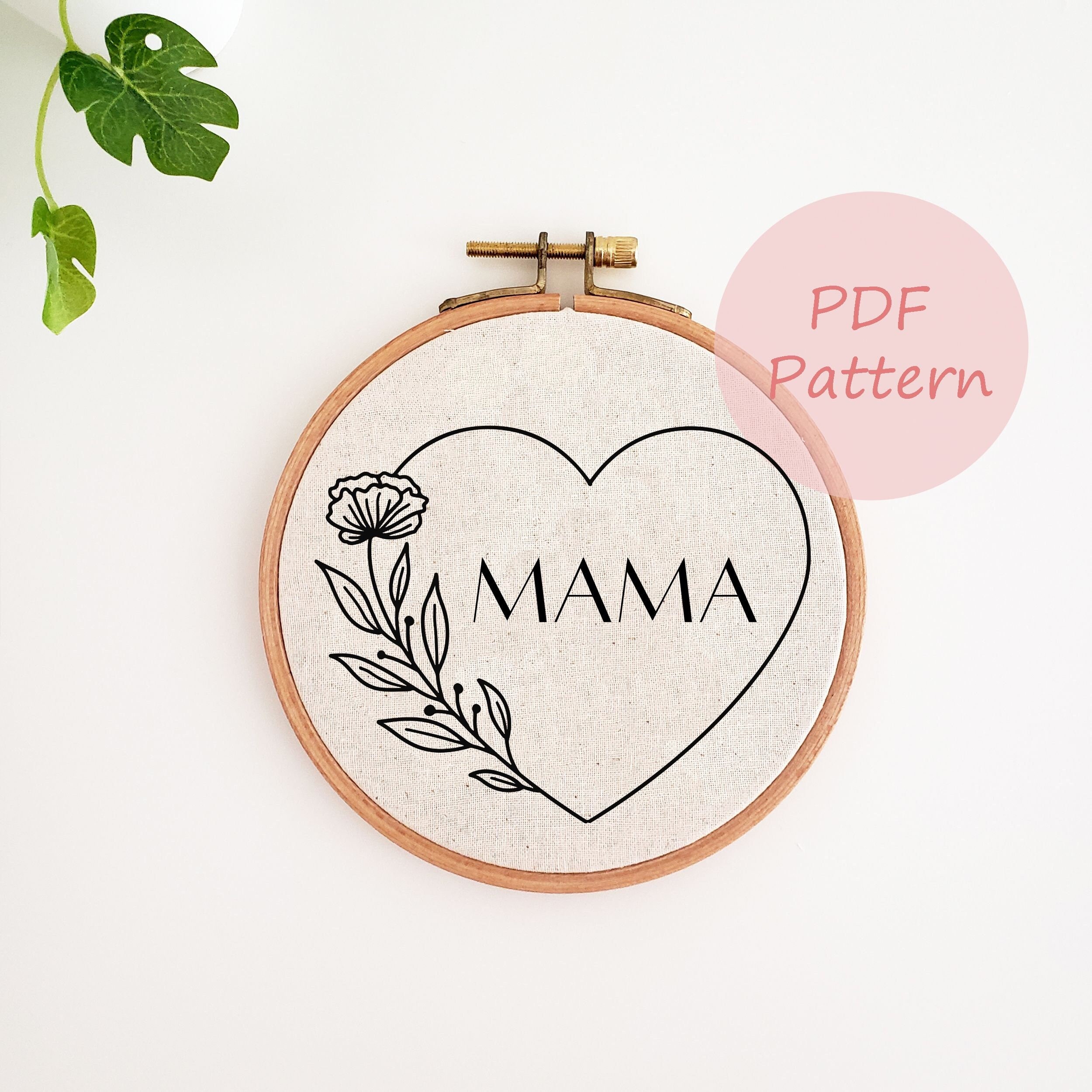 Mama Flower Heart Embroidery PDF Pattern, Floral Heart Wreath Hand ...