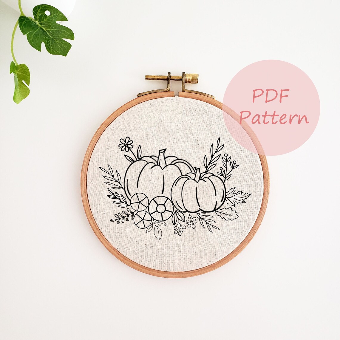 Fall Pumpkin Embroidery Template, Printable Embroidery Pattern, Hand ...