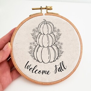 Welcome Fall Embroidery Pattern, Autumn Embroidery Design, Fall Pumpkin ...
