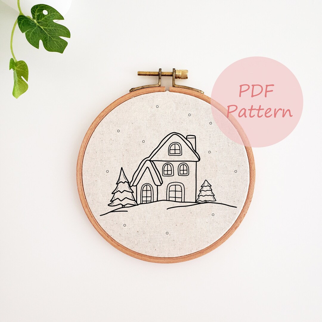Winter Scene Embroidery Pattern, Christmas Tree, Snow House Embroidery ...
