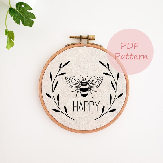 Bee Happy Embroidery Pattern Bee Embroidery PDF Pattern - Etsy