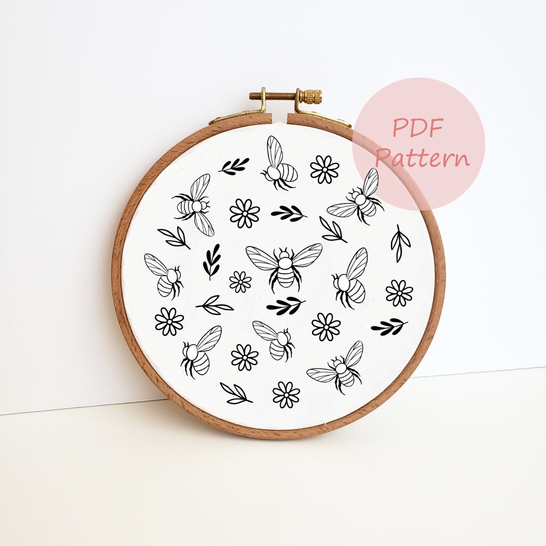 Bee Embroidery Pattern, Bee Daisy PDF Pattern, Flower Hand Embroidery ...