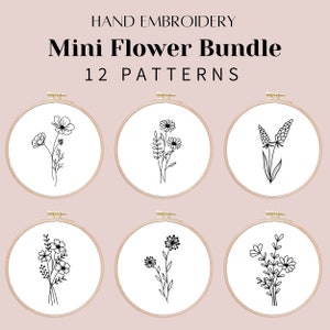 12 Mini Flower Embroidery Pattern Bundle, Simple Floral PDF Pattern ...