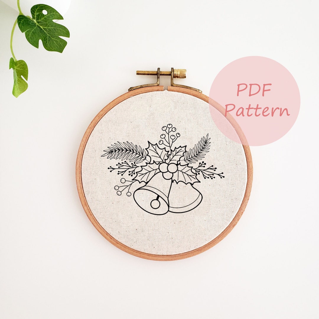 Jingle Bells Embroidery Pattern, Christmas Ornament Hand Embroidery ...