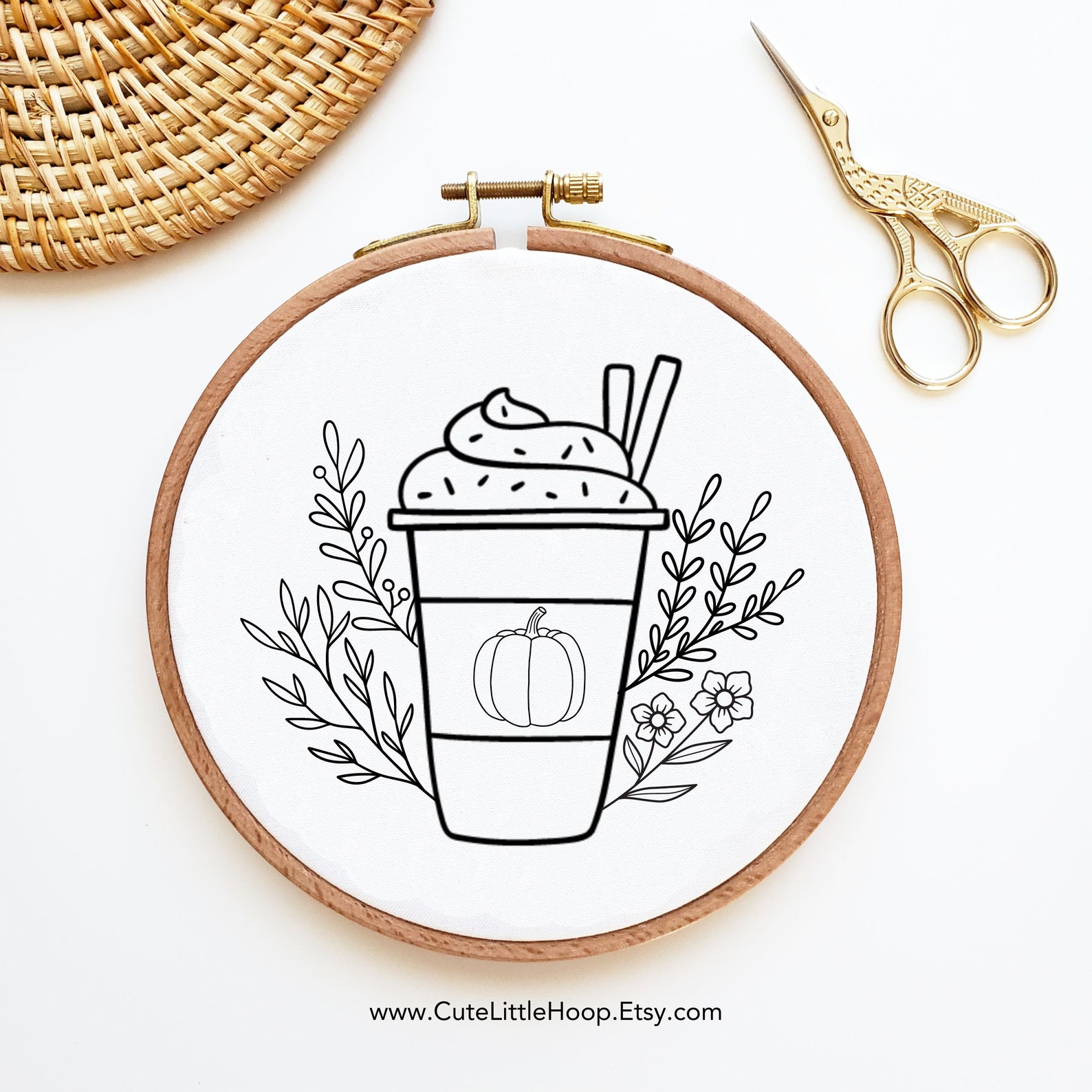 Pumpkin Spice Latte Embroidery Pattern, Pumpkin Coffee Printable PDF ...