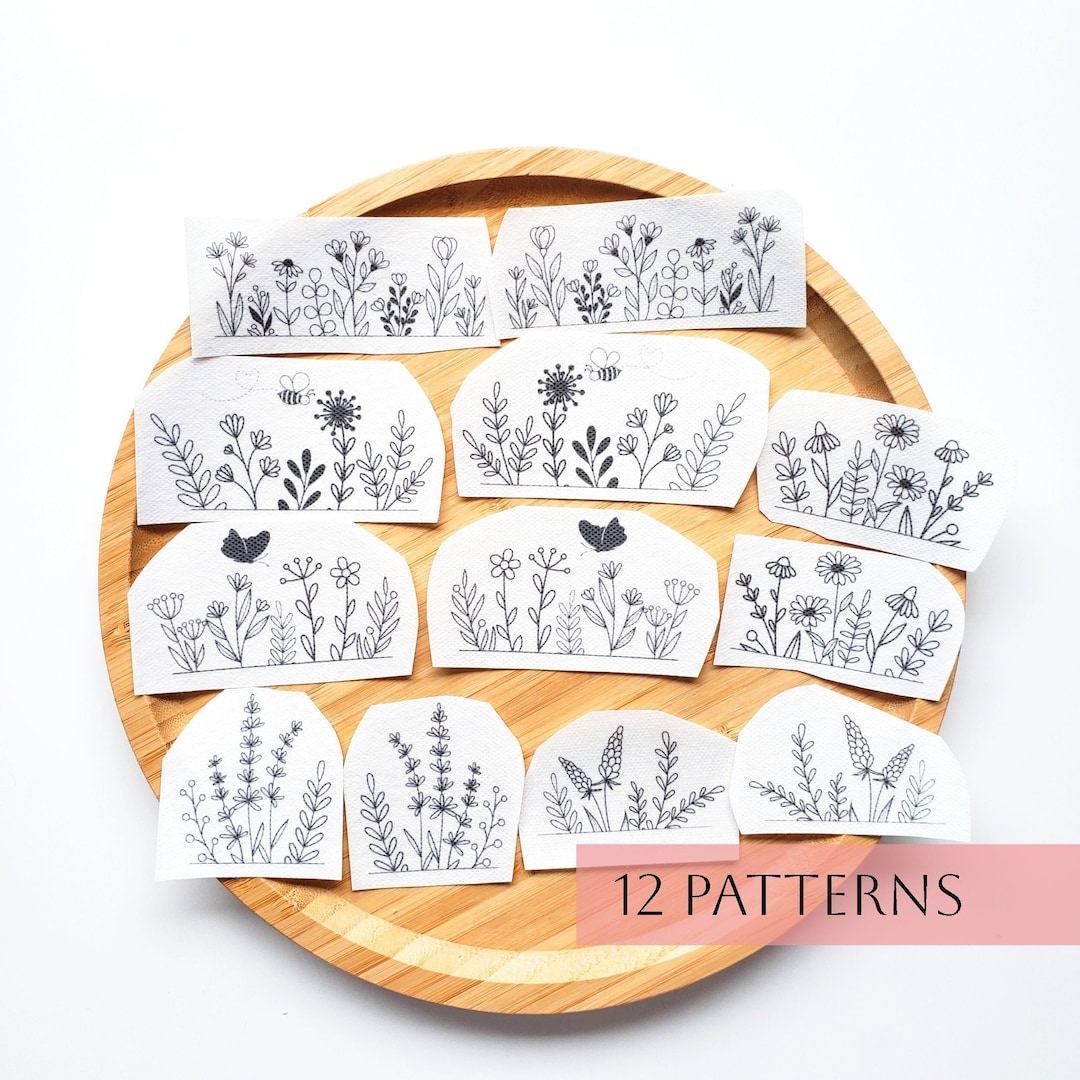 Wildflower Pair Stick and Stitch, Hand Embroidery Pattern, Peel and ...