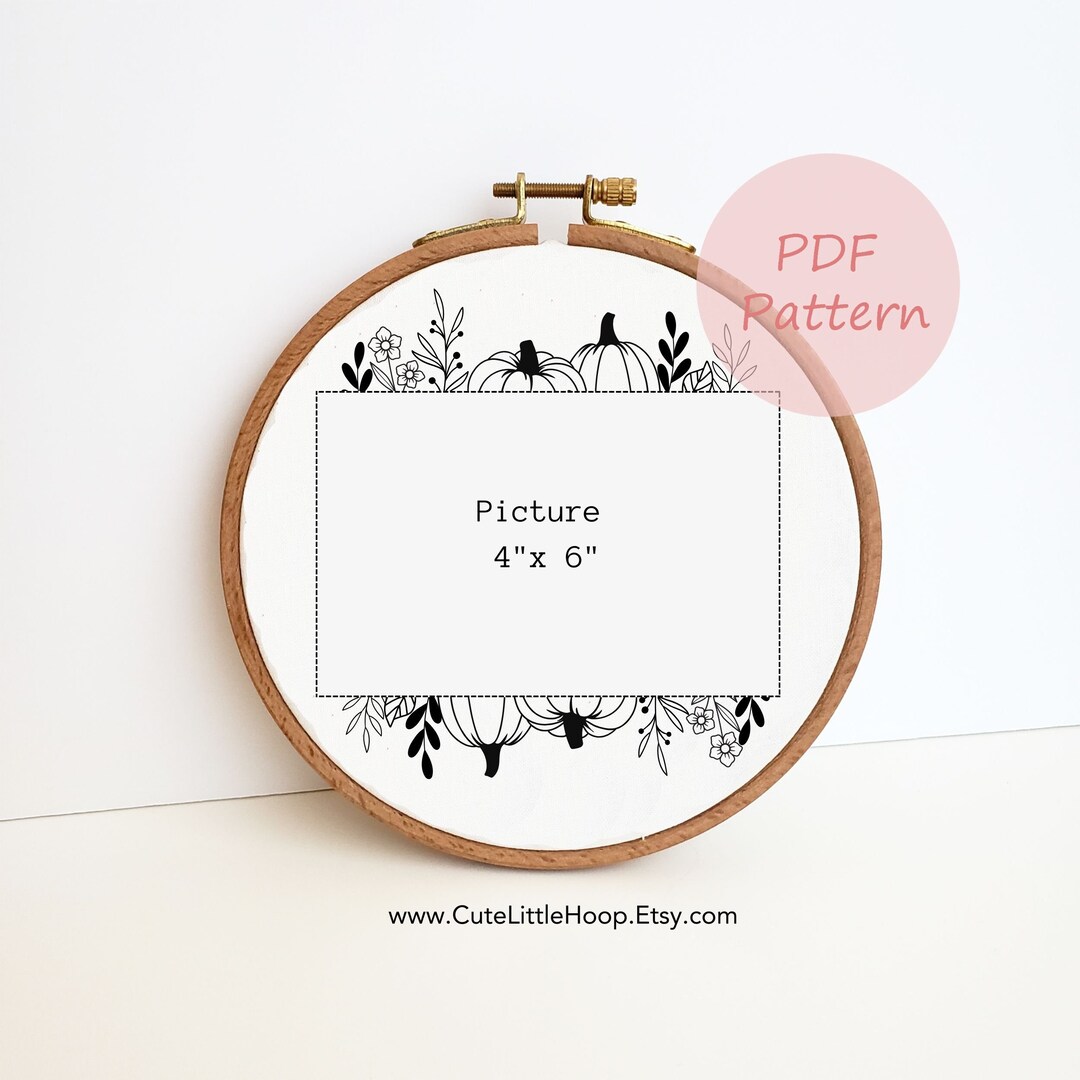Pumpkin Photo Frame Embroidery Pattern, Floral Picture Frame PDF ...