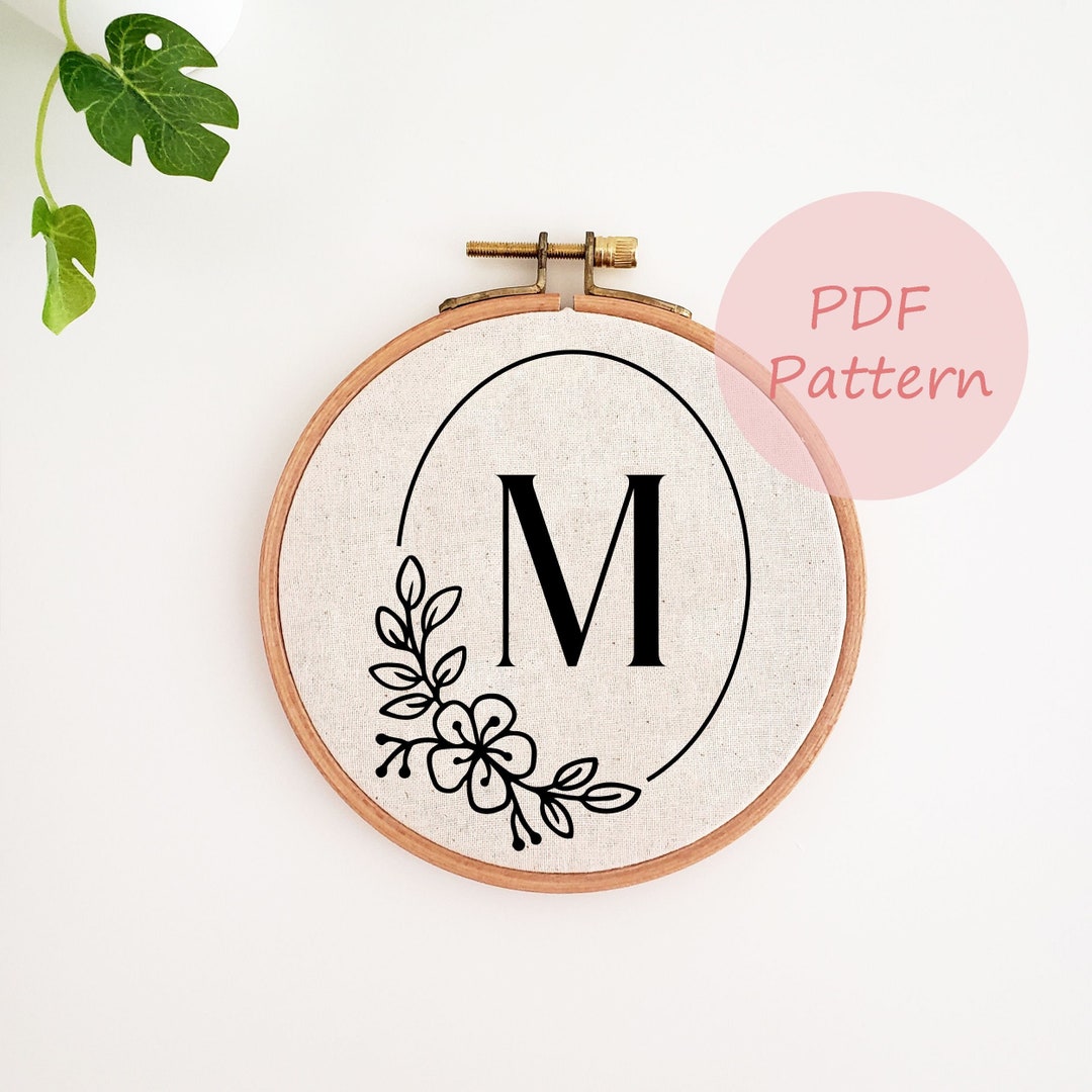 Letter Hand Embroidery Design Initial Name With Floral Wreath - Etsy