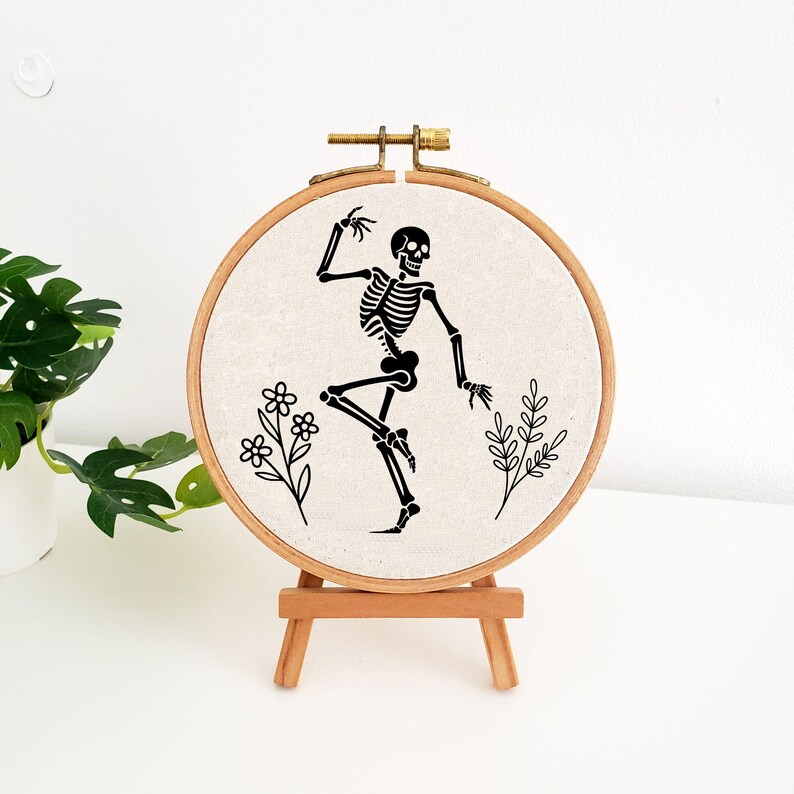 Dancing Skeleton Hand Embroidery Pattern, Floral Skeleton Digital ...