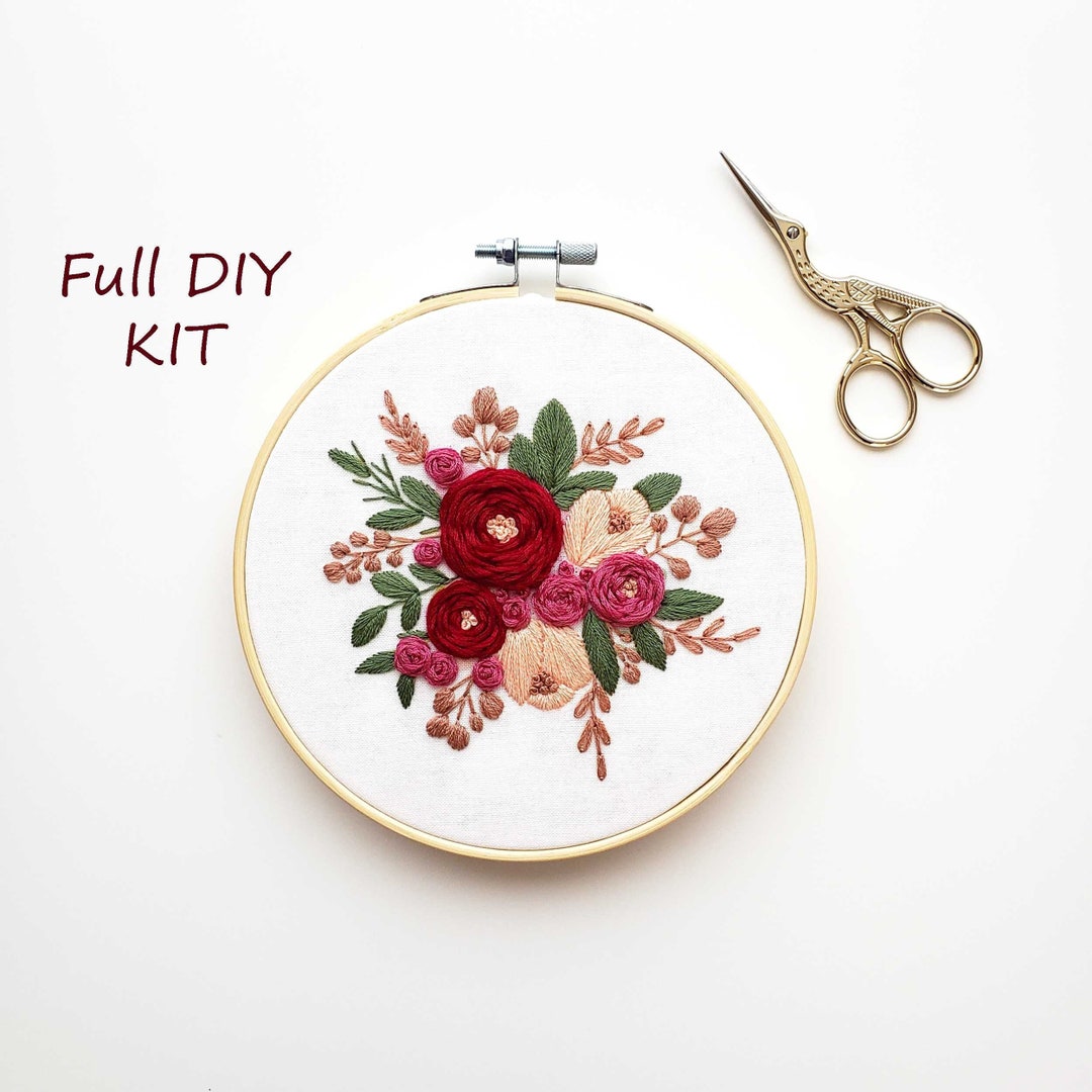 Rose Embroidery Kit Floral Embroidery Kit Needlepoint Kit - Etsy
