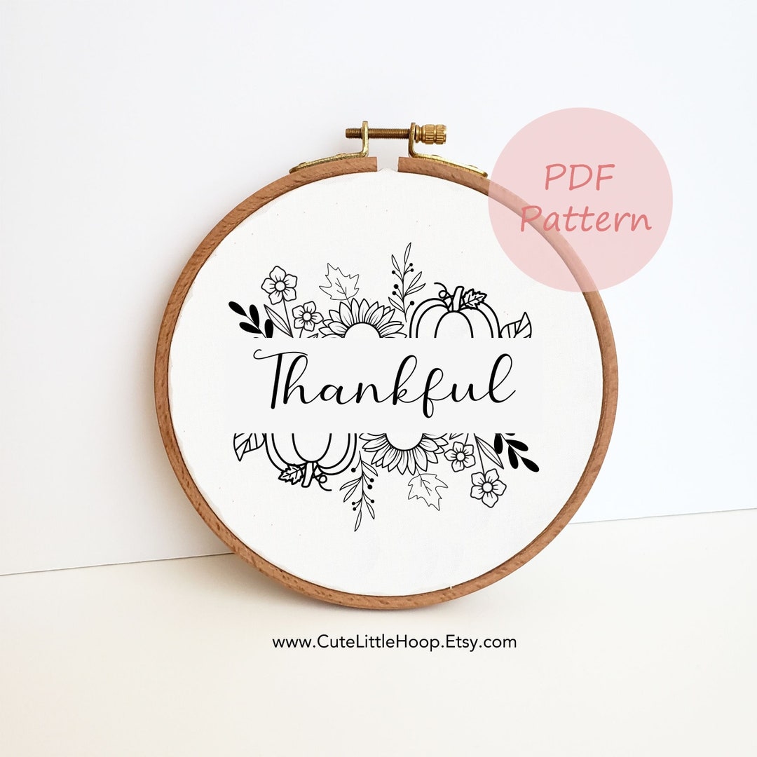 Thankful Sunflower Embroidery Pattern, Split Pumpkin Printable PDF ...