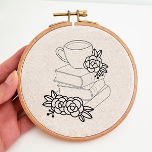 Book Embroidery Pattern Bundle, Book Stack Embroidery, Book Quote Embroidery Design, Floral Book ...