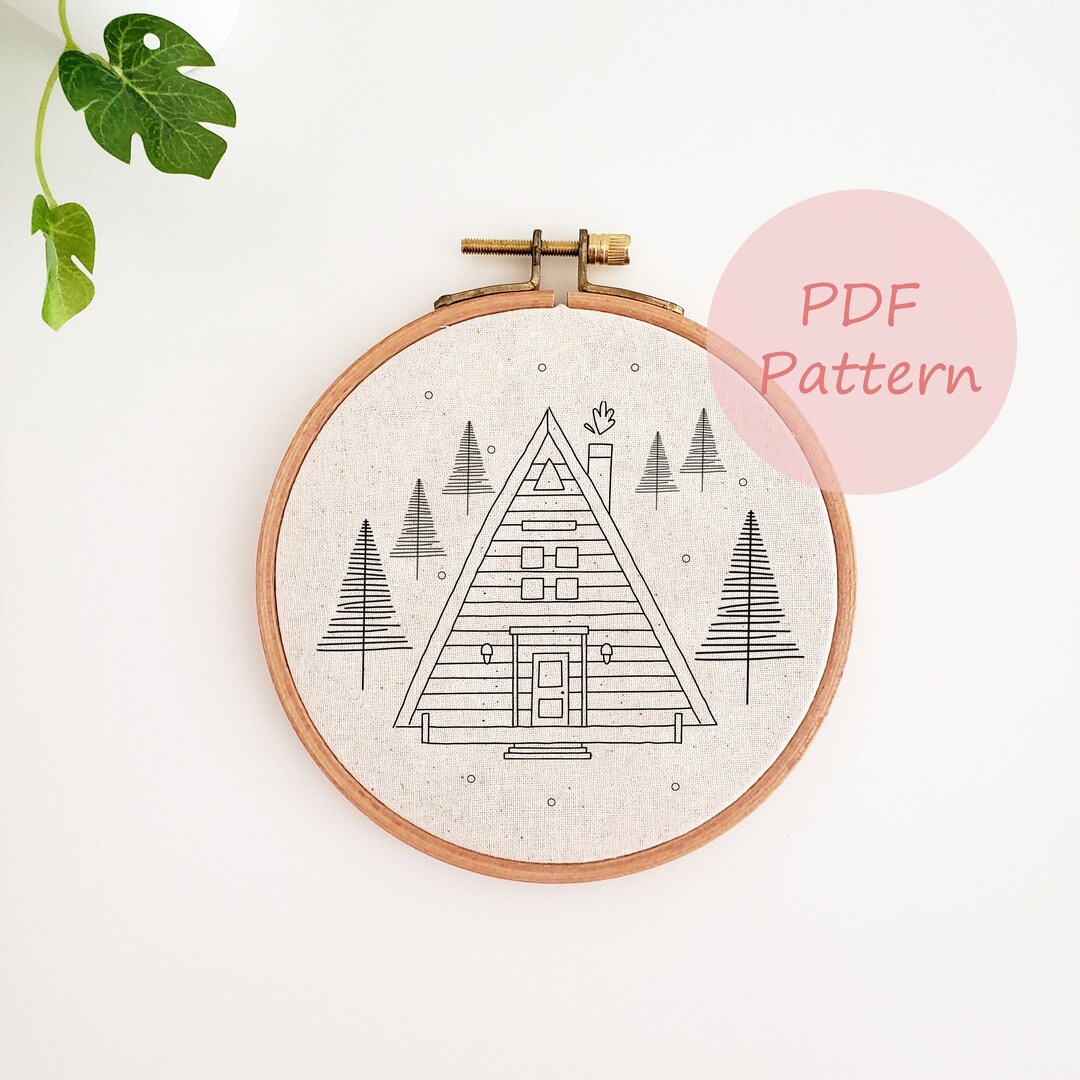 Winter Cabin Embroidery Pattern, Christmas Tree, Snow House Embroidery ...