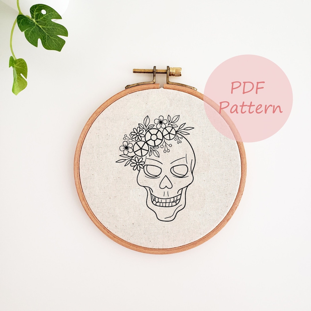Floral Skull Embroidery Pattern, Halloween Embroidery Pattern Pdf ...